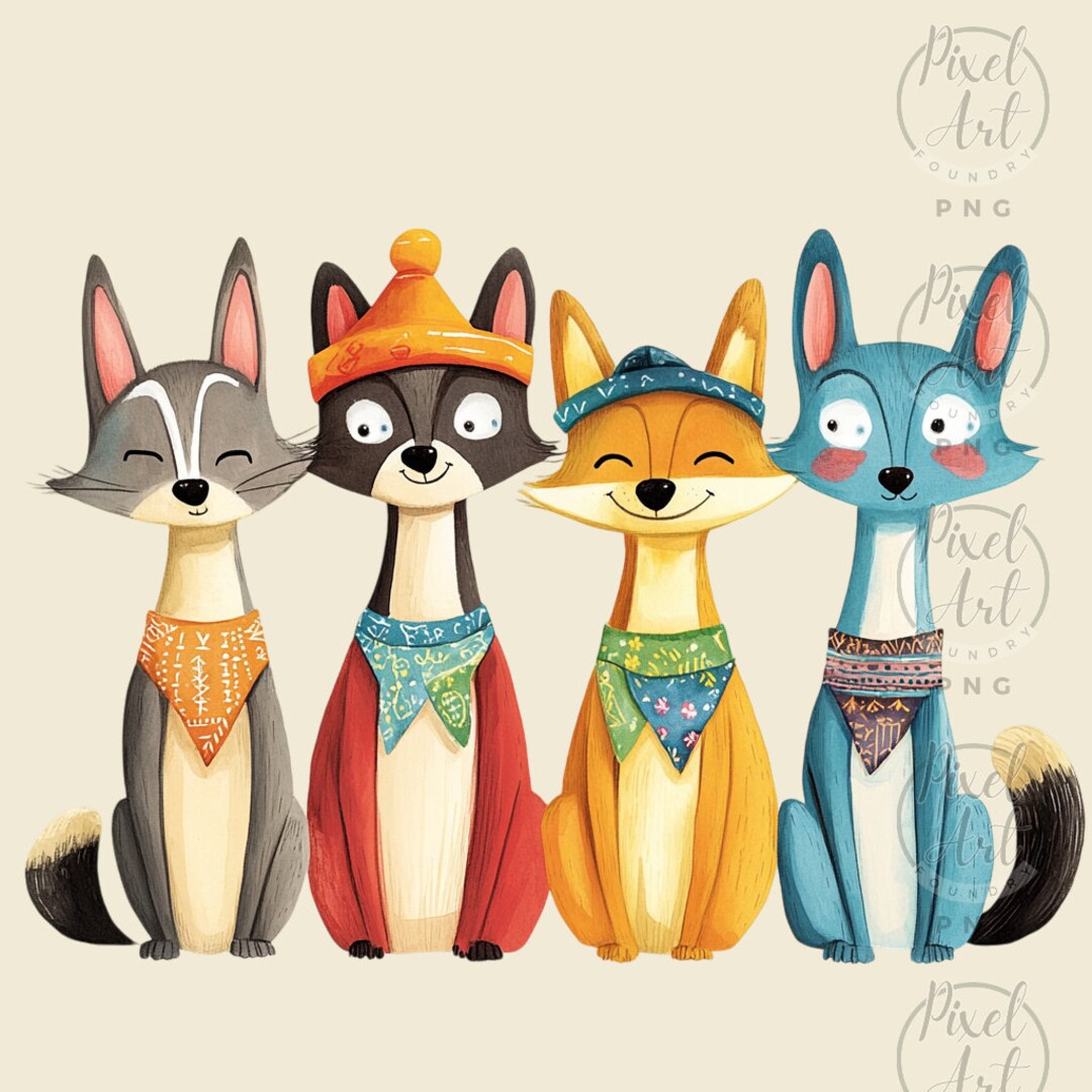 Quirky Woodland Boho Animals Clipart Set Whimsical Forest Animals ...