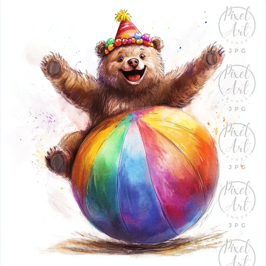 Balancing Bears Clipart, 18 Whimsical Circus Bear Jpgs, Colorful Bear ...