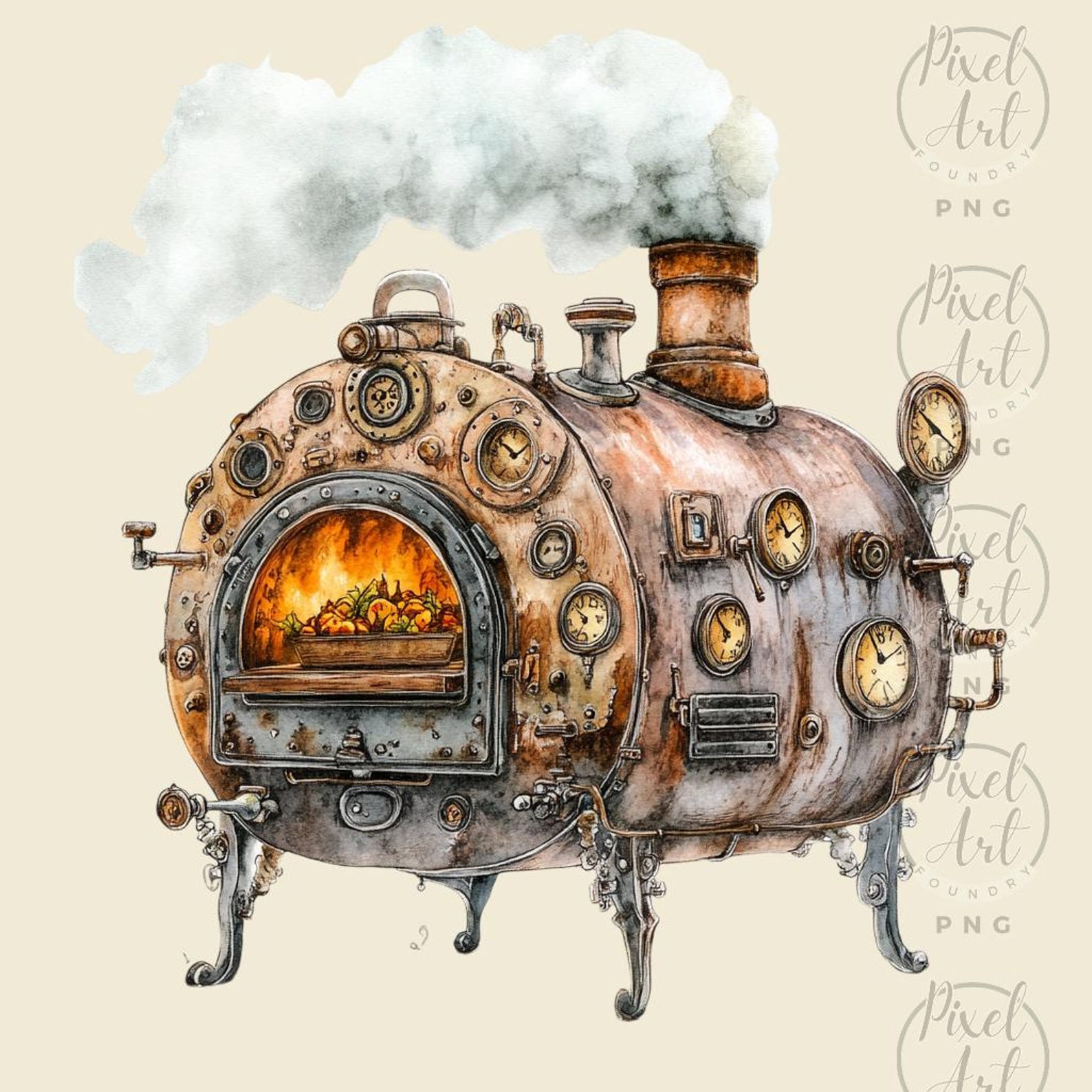 Steampunk Rustic Oven Clipart Steam-powered Kitchen Clipart Vintage ...