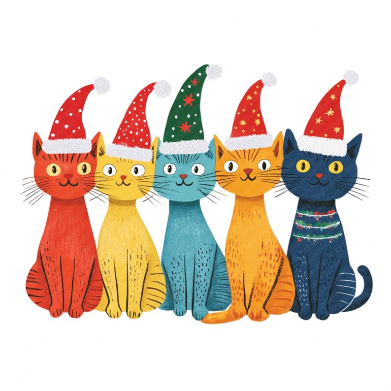 Quirky Christmas Cat Clipart Set, 20 PNG, Festive Cats in Santa Hats ...