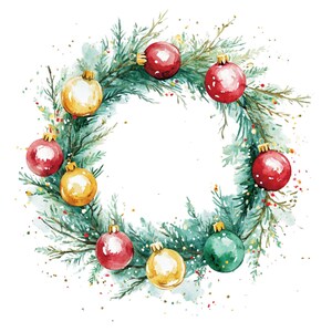 Christmas Wreath Clipart Set, 24 Pngs, Holiday Greenery and Red Bows ...