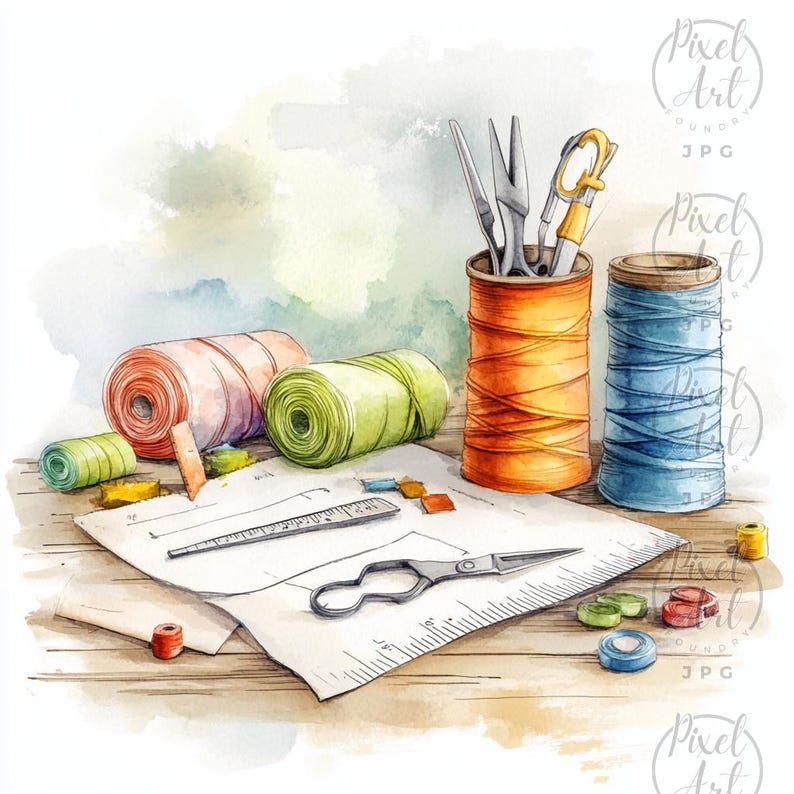 Vintage Sewing Tools Clipart Nostalgic Crafting Art 20 Jpgs DIY Decor ...