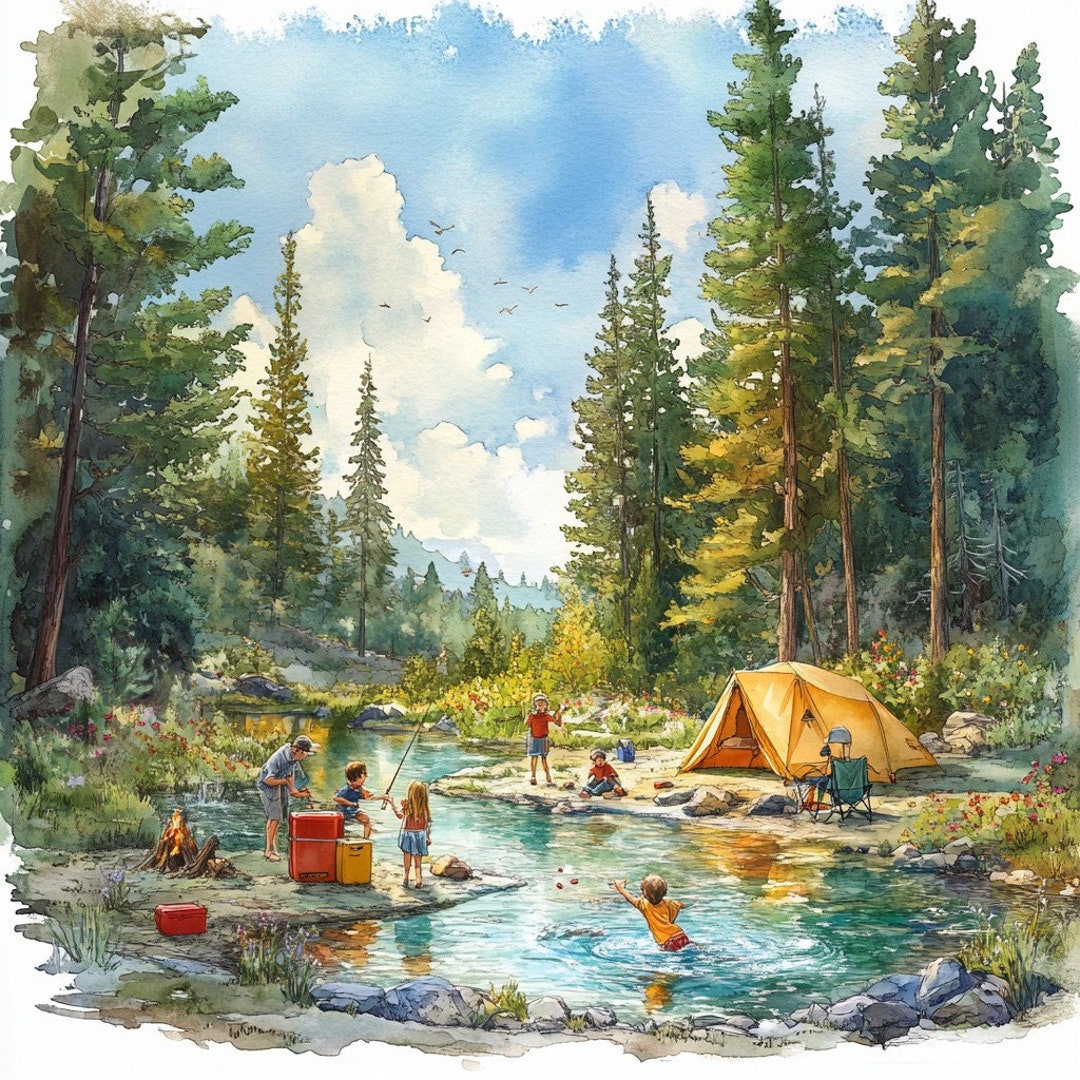 Retro Camping Adventures Clipart Collection Cozy Campfires Scenic Tents ...