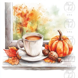 Coffee Cups in Fall Clipart Cozy Autumn Mugs Fall Beverages With ...