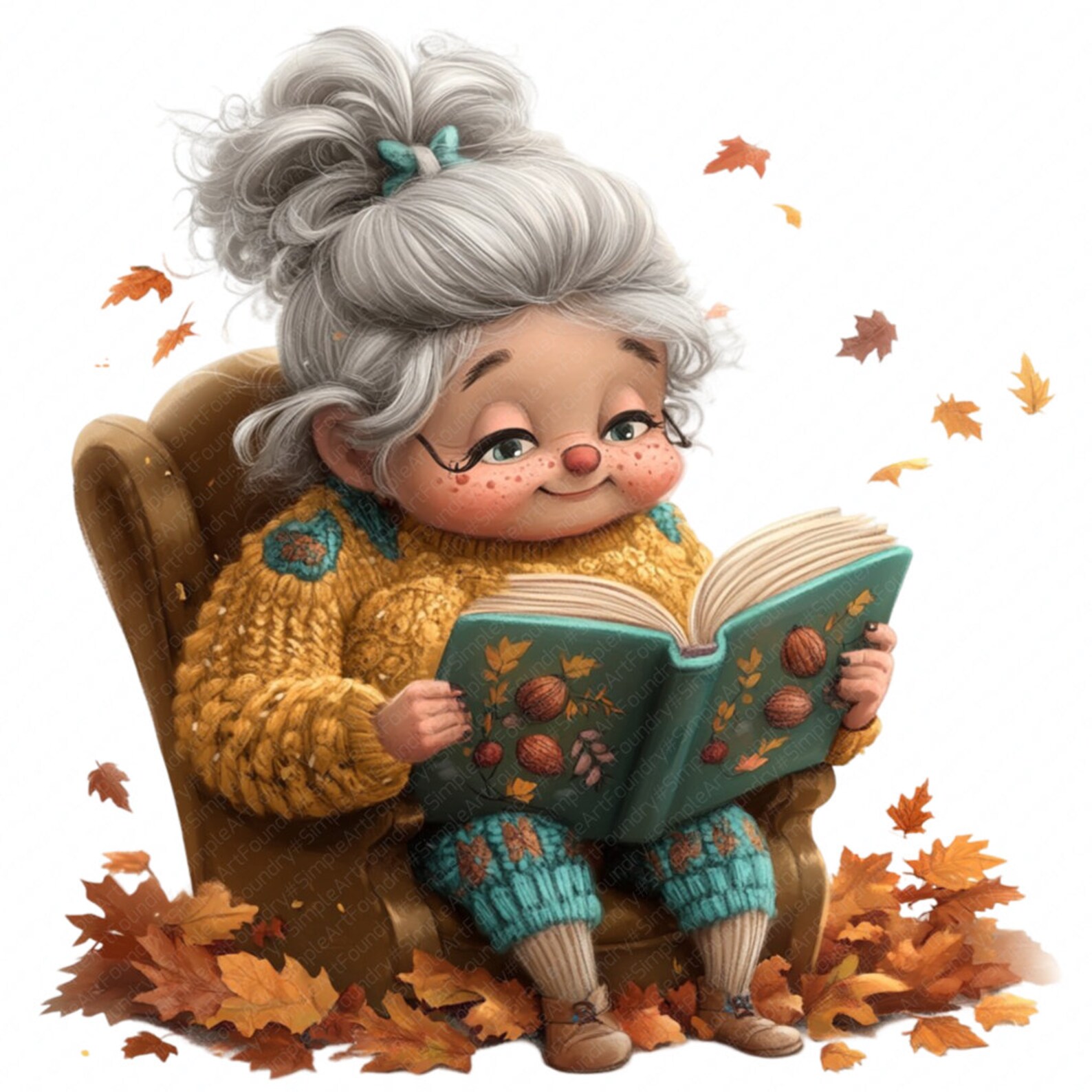 Fall Grandmother Clipart Set, 23 Pngs, Cozy Grandma With Pumpkins, Fall ...