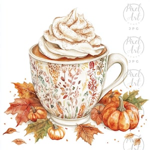 Coffee Cups in Fall Clipart Cozy Autumn Mugs Fall Beverages With ...