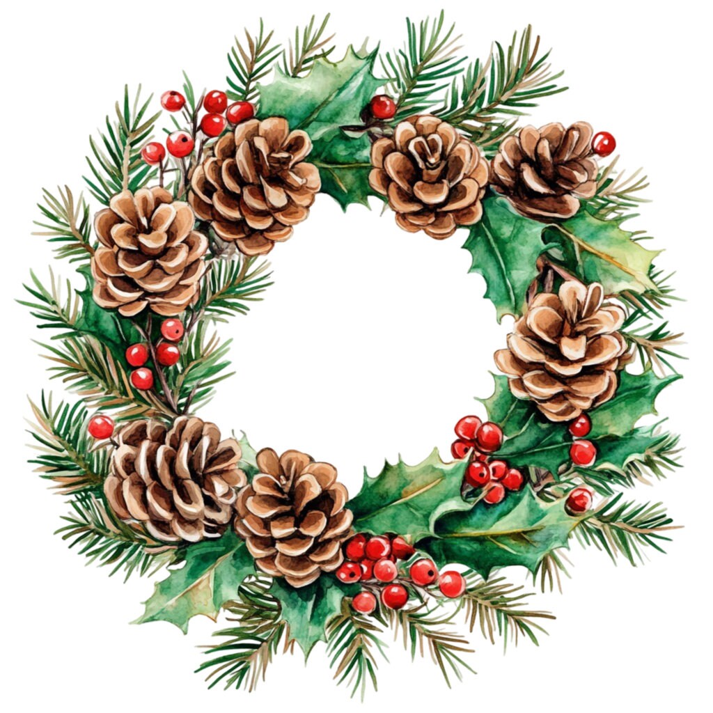 Christmas Wreath Clipart Set, 24 Pngs, Holiday Greenery and Red Bows ...