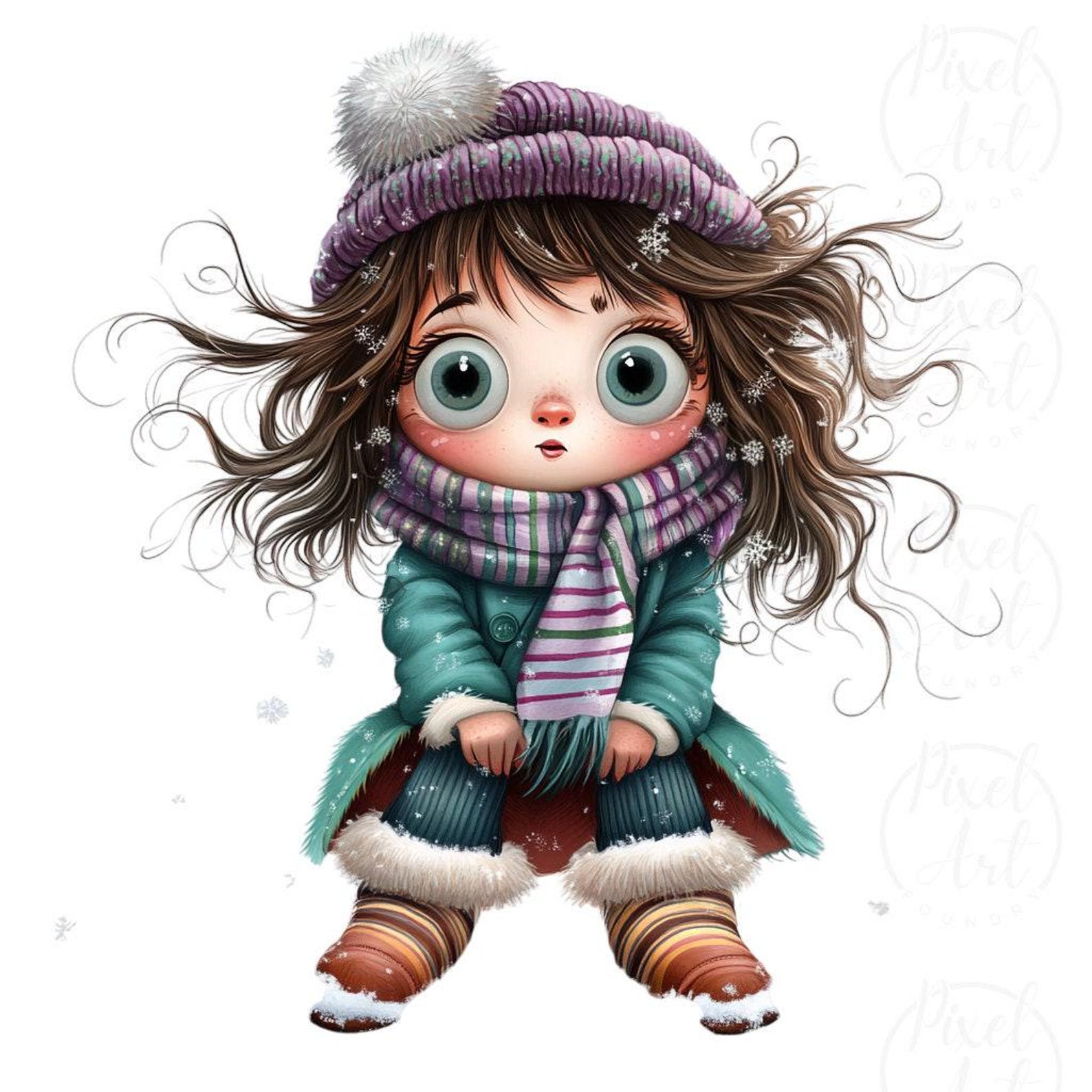 Winter Girls Clipart: Frizzy Hair, Cozy Outfits (20 Pngs) - Etsy