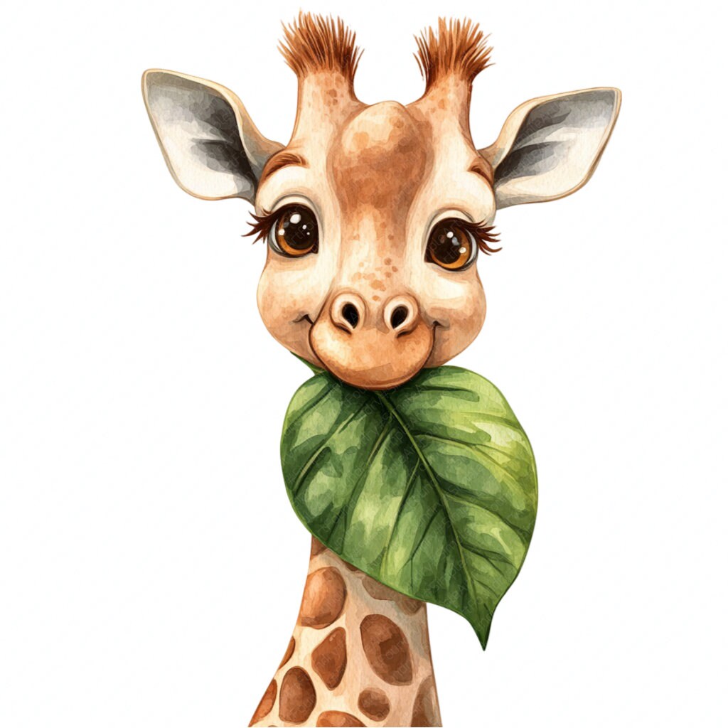 Tropical Giraffe Clipart Set, 21 Pngs, Cute Safari Animal Illustrations ...