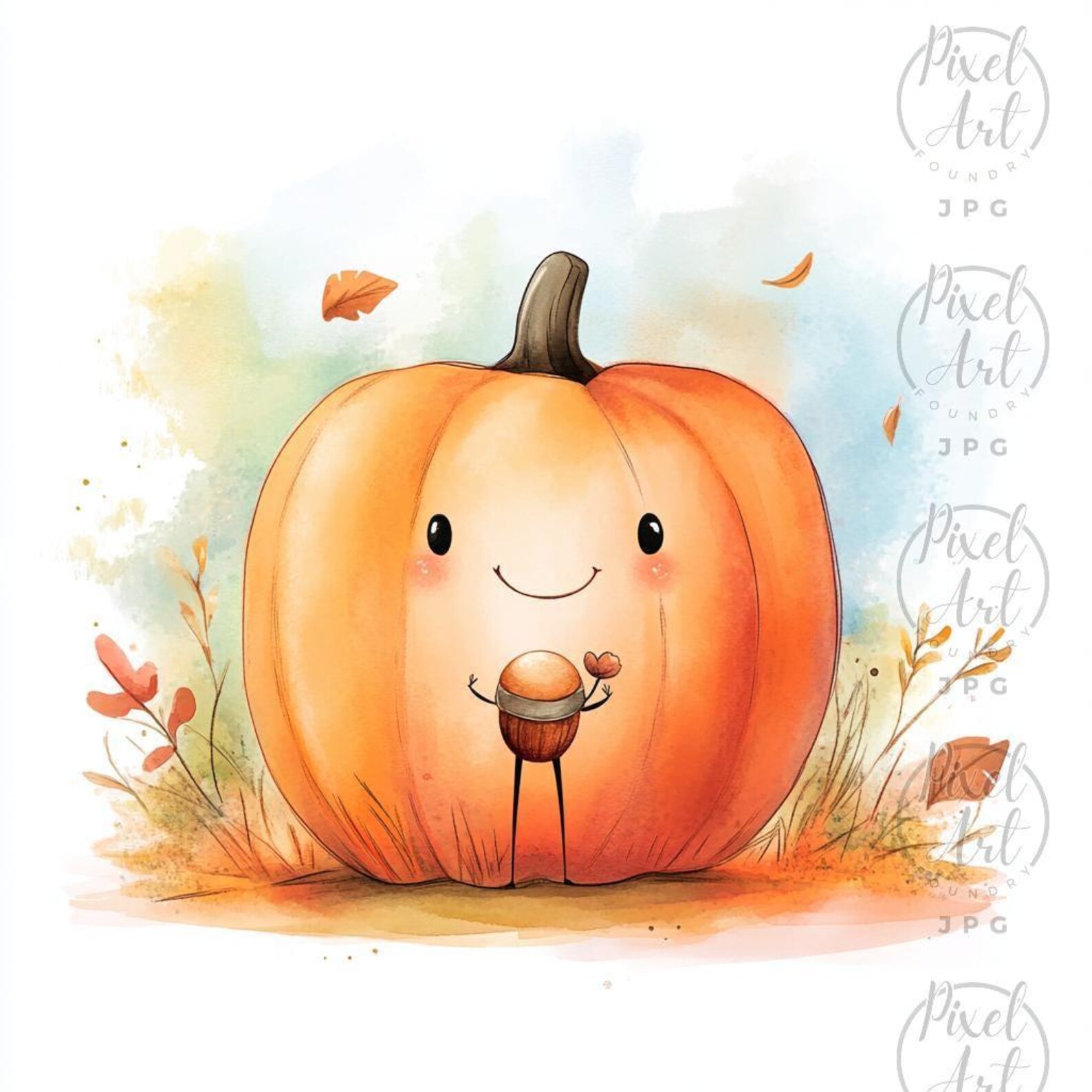 Fall Pumpkin Clipart Bundle: Watercolor Autumn Illustrations (digital ...