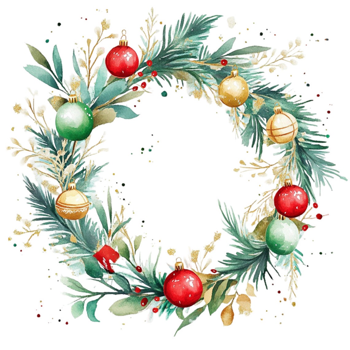 Christmas Wreath Clipart Set, 24 Pngs, Holiday Greenery and Red Bows ...