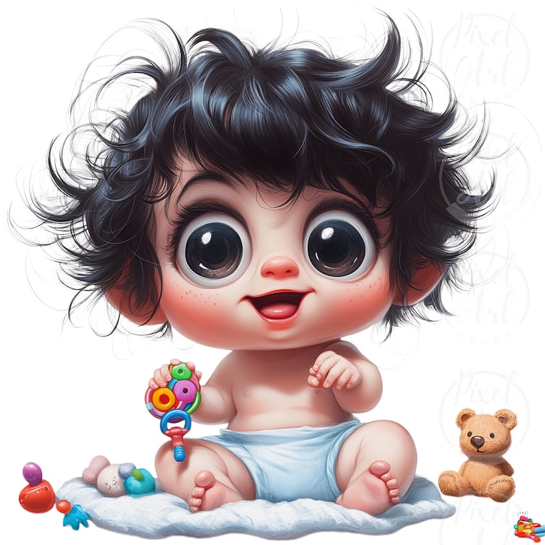 Quirky Baby Clipart, 15 Gender-neutral Pngs, Cute Frizzy-haired Babies ...