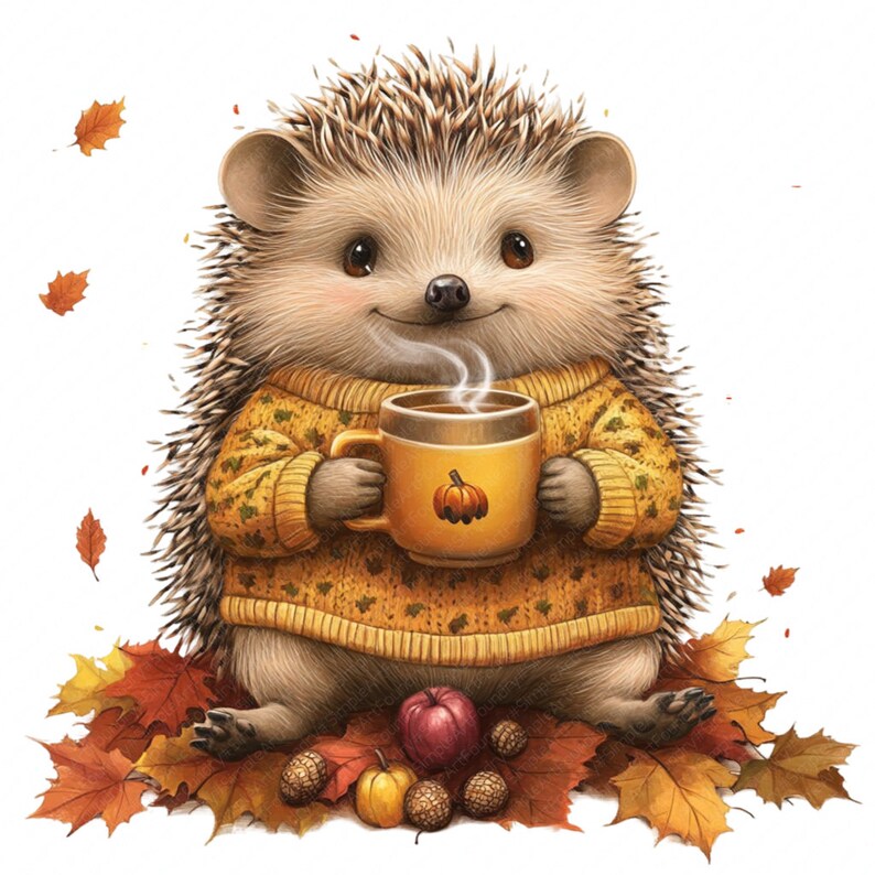 Fall Hedgehog Clipart Set 28 Pngs Cozy Autumn Animals With Sweaters ...