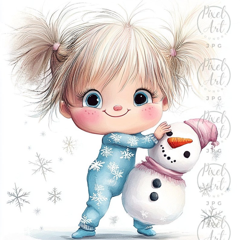 Quirky Christmas Baby Girl Clipart Cute Baby Girl Holiday Art Festive ...