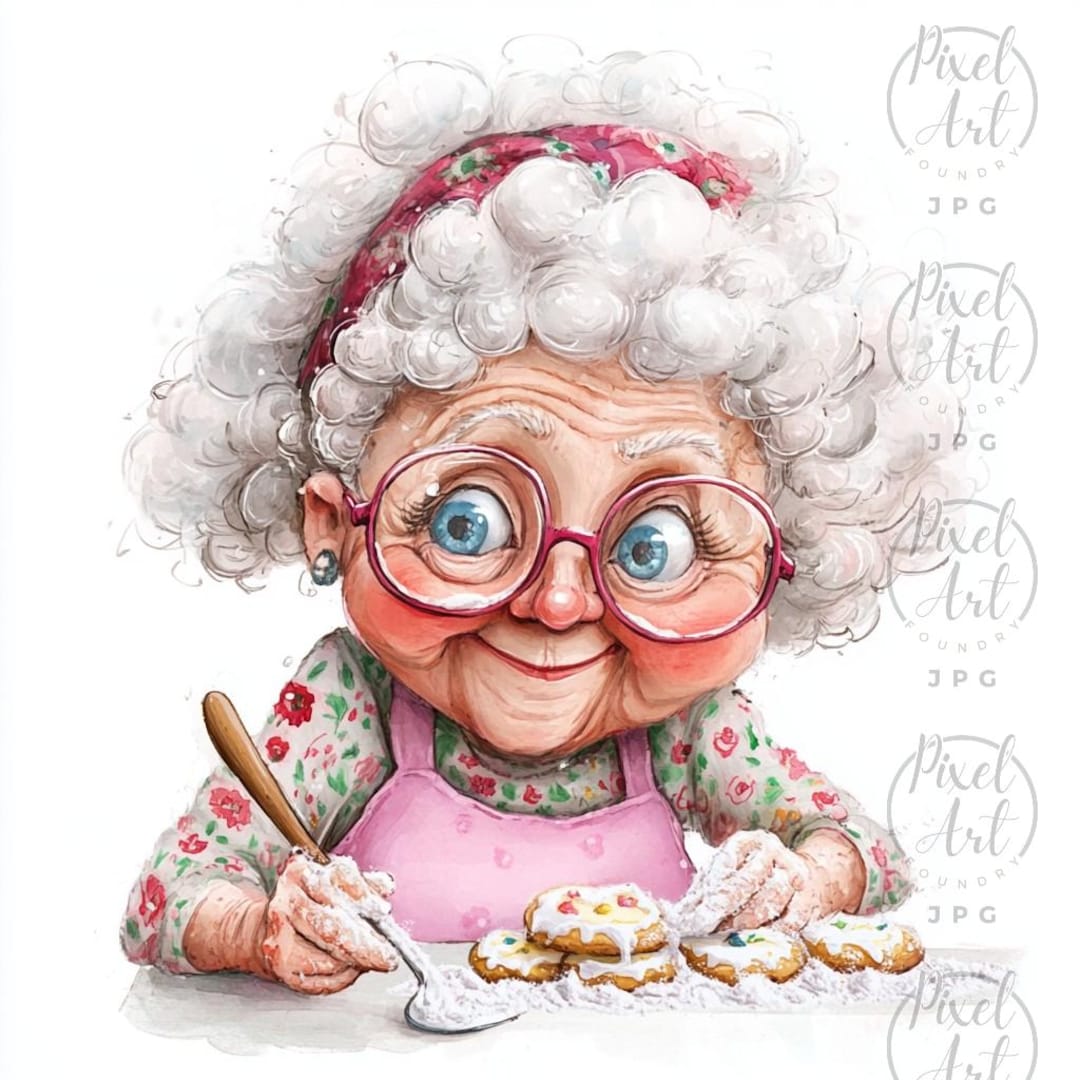 Baking Grandma Clipart: Whimsical Kitchen Art, 20 JPG Images - Etsy