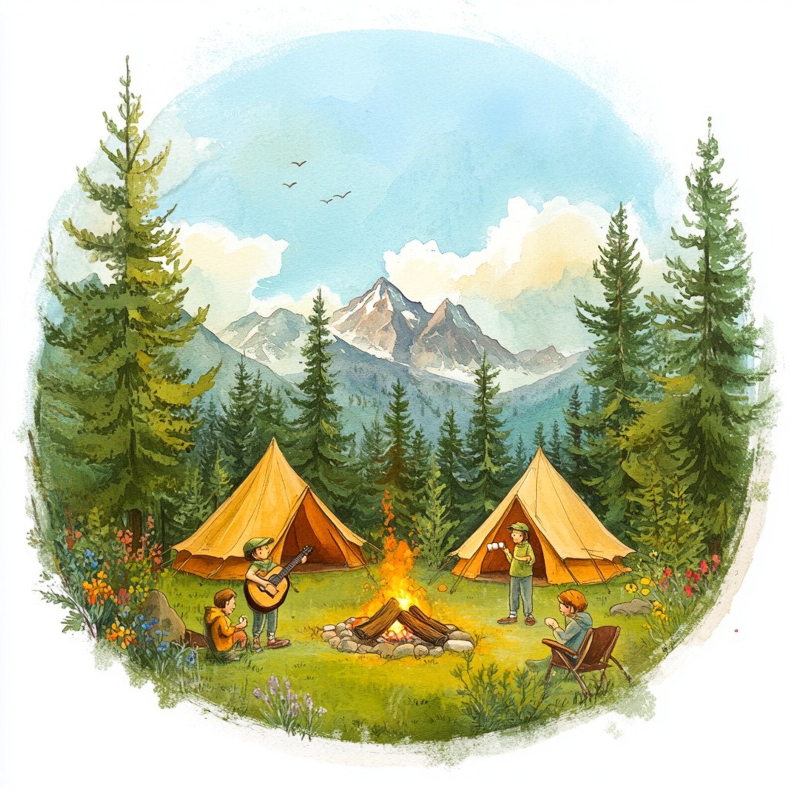 Retro Camping Adventures Clipart Collection Cozy Campfires Scenic Tents ...