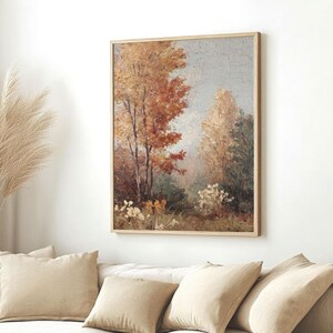 Fall Foliage Painting, Neutral Autumn Forest Decor, Cozy Seasonal ...