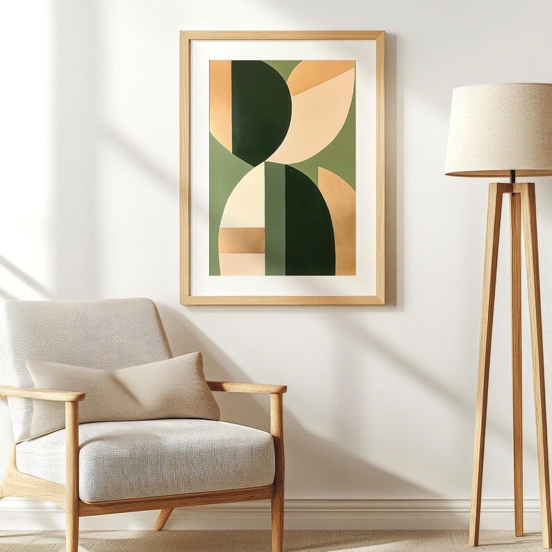 Sage Green and Beige Abstract Shapes Print, Earth Tones Color Art ...