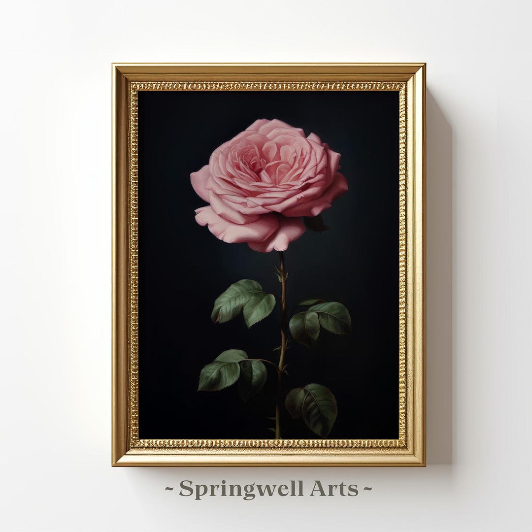 Vintage Pink Rose Art Print | Elegant Floral Wall Decor | Moody ...