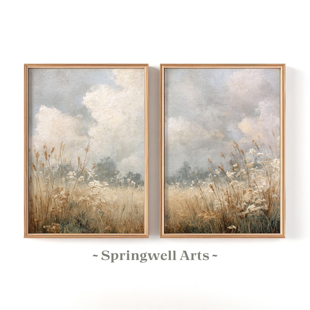 Prairie Grass Print Set of 2, Vintage Farmhouse Landscape (digital ...