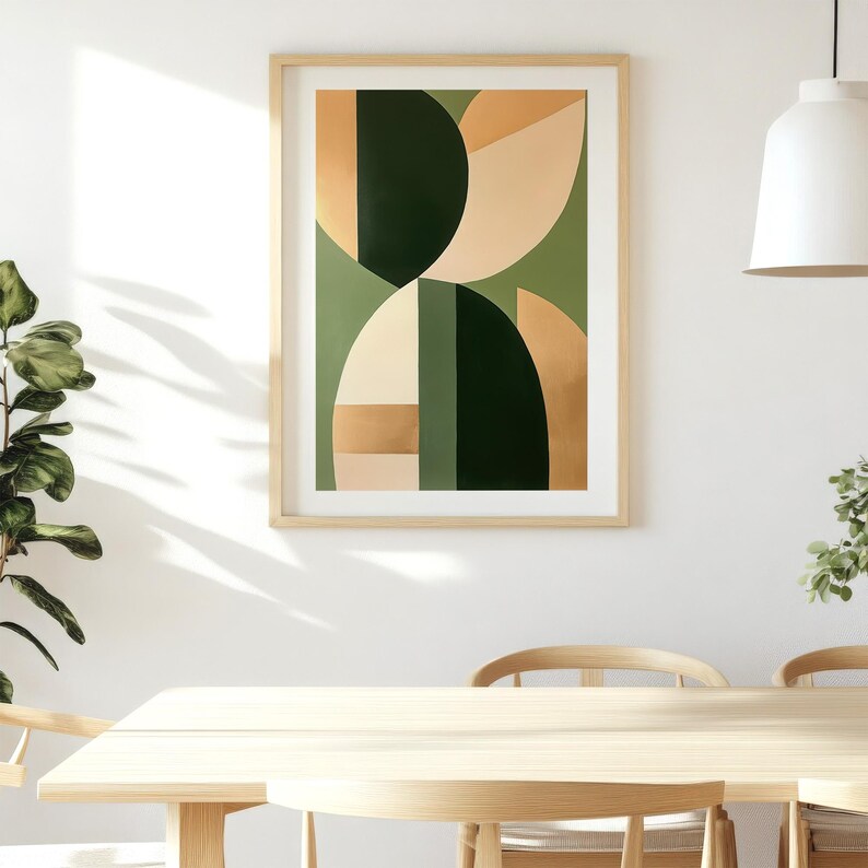 Sage Green and Beige Abstract Shapes Print, Earth Tones Color Art ...