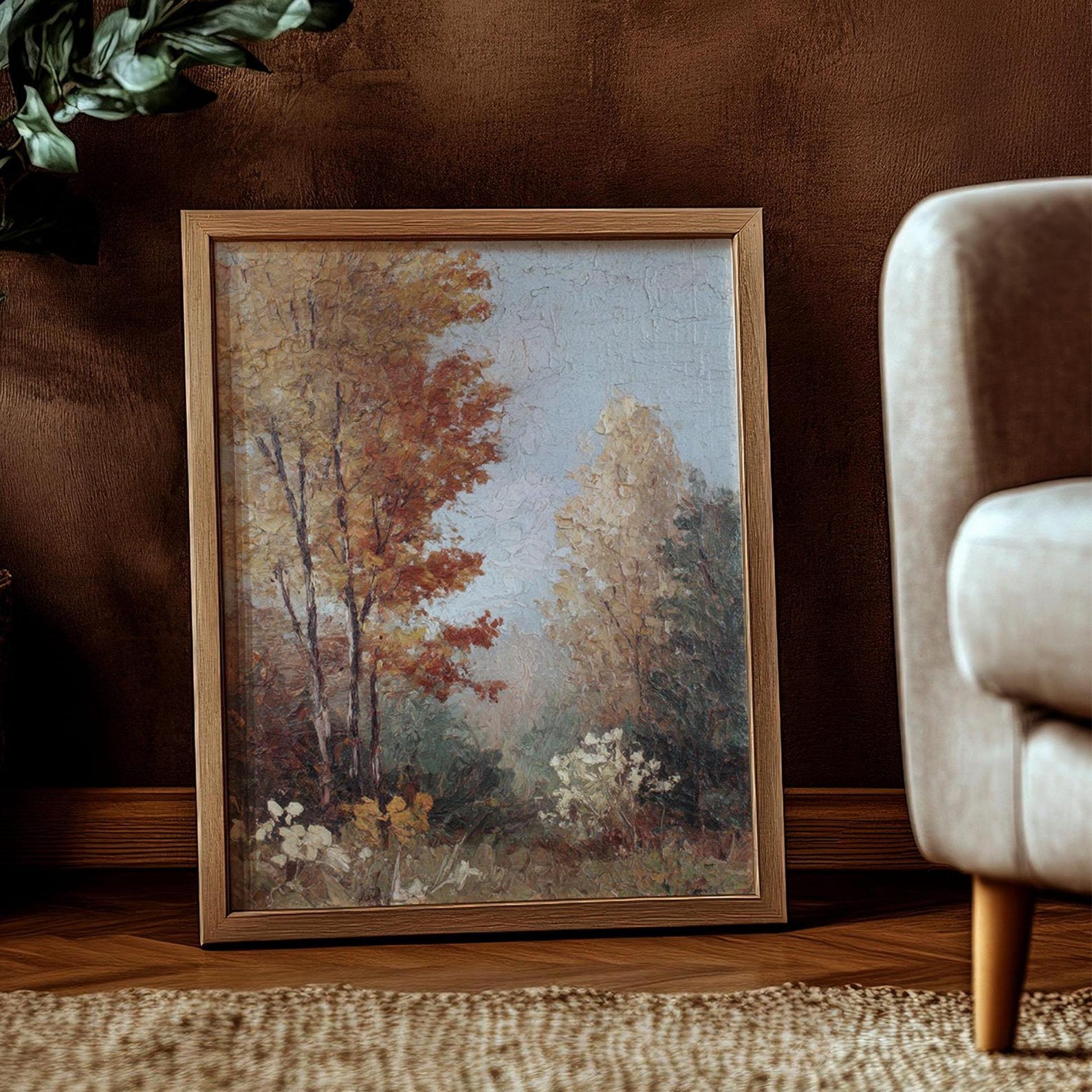 Fall Foliage Painting, Neutral Autumn Forest Decor, Cozy Seasonal ...