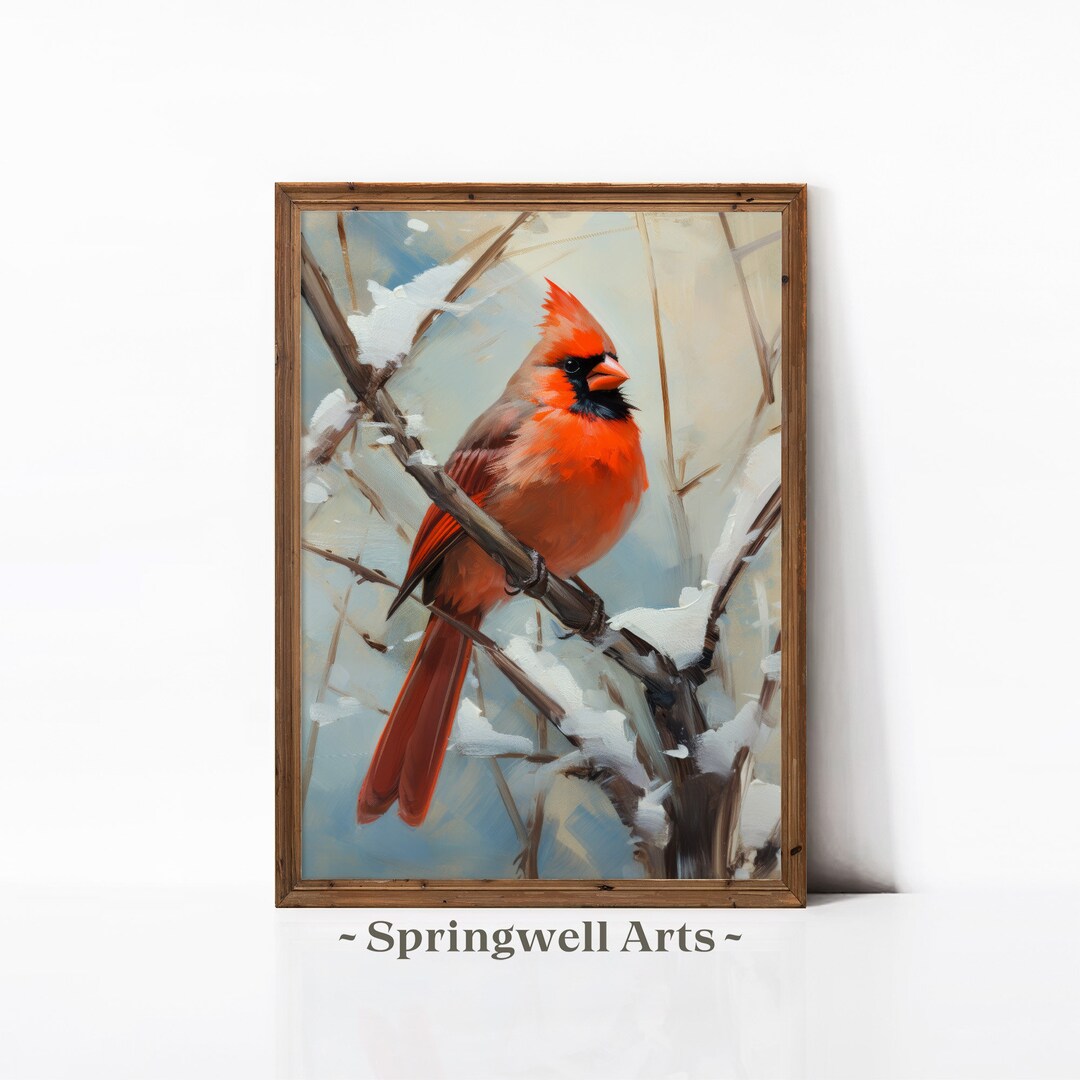 Winter Cardinal Bird Painting | Red Bird Lover Art Digital Download ...
