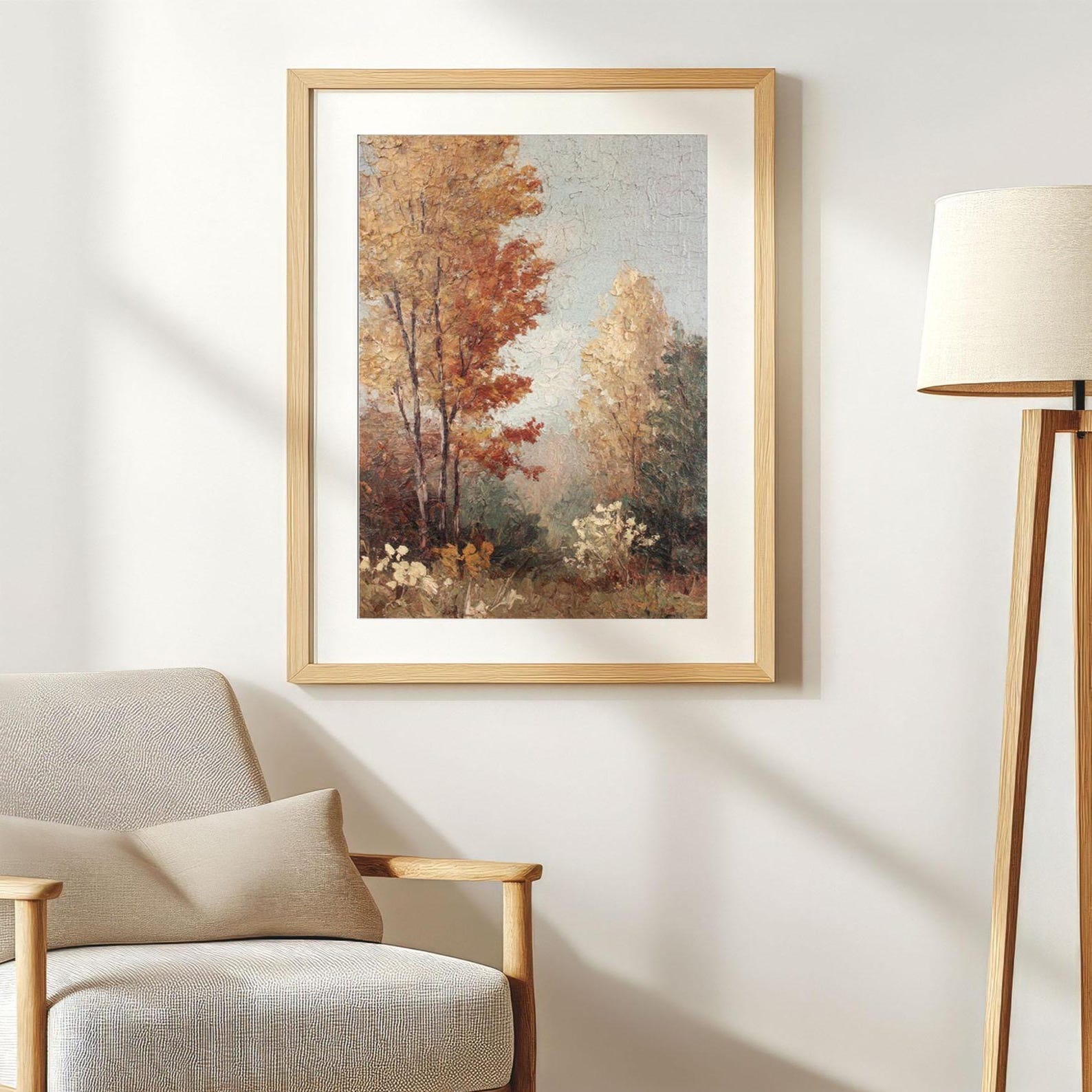 Fall Foliage Painting, Neutral Autumn Forest Decor, Cozy Seasonal ...