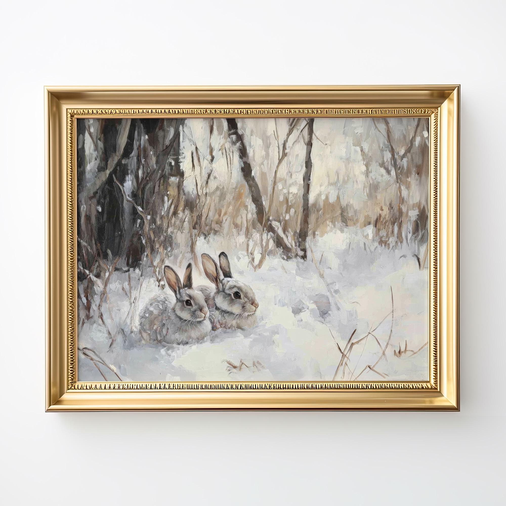 Rustic Winter Bunny Rabbits Printable Art | Woodland Snowy Forest ...