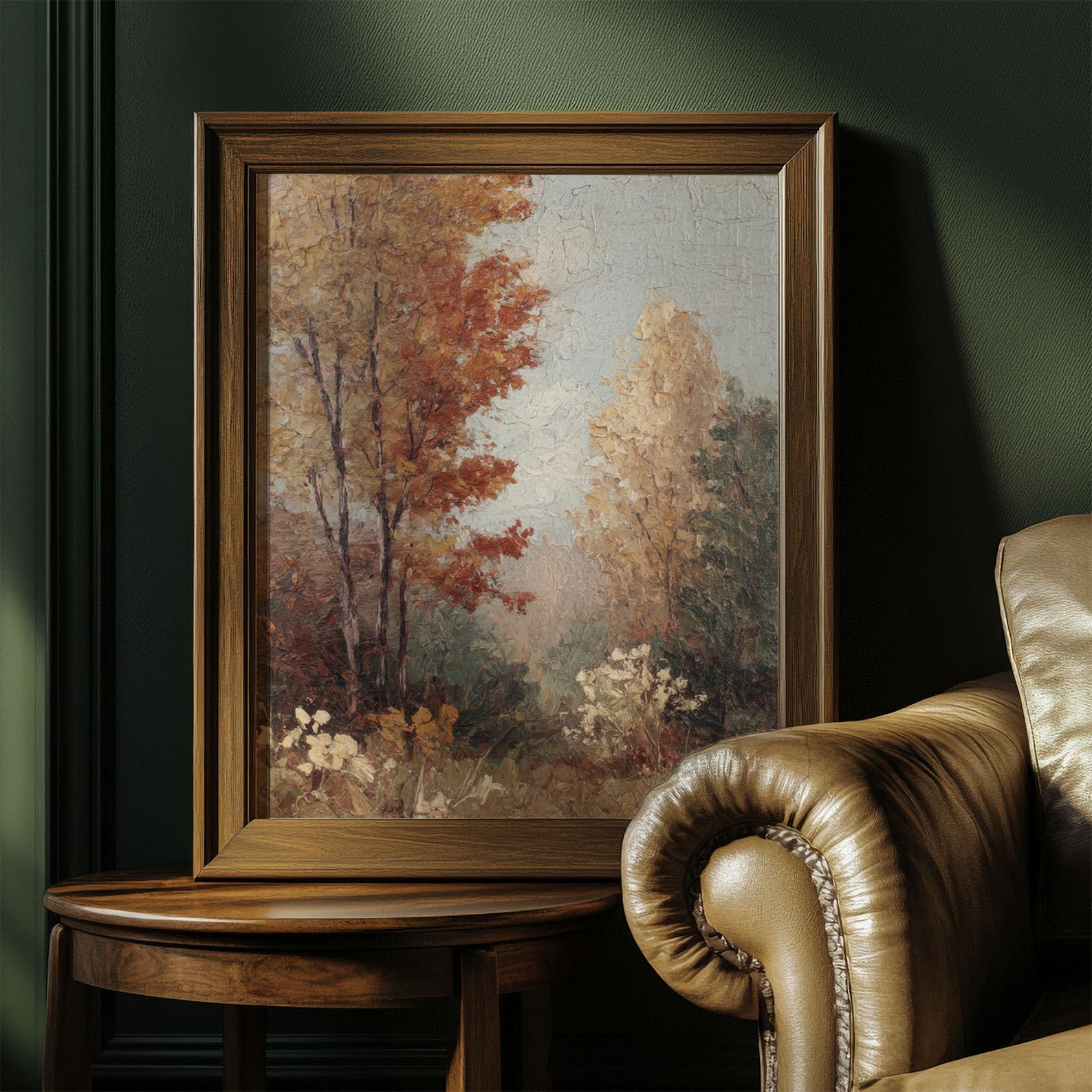 Fall Foliage Painting, Neutral Autumn Forest Decor, Cozy Seasonal ...