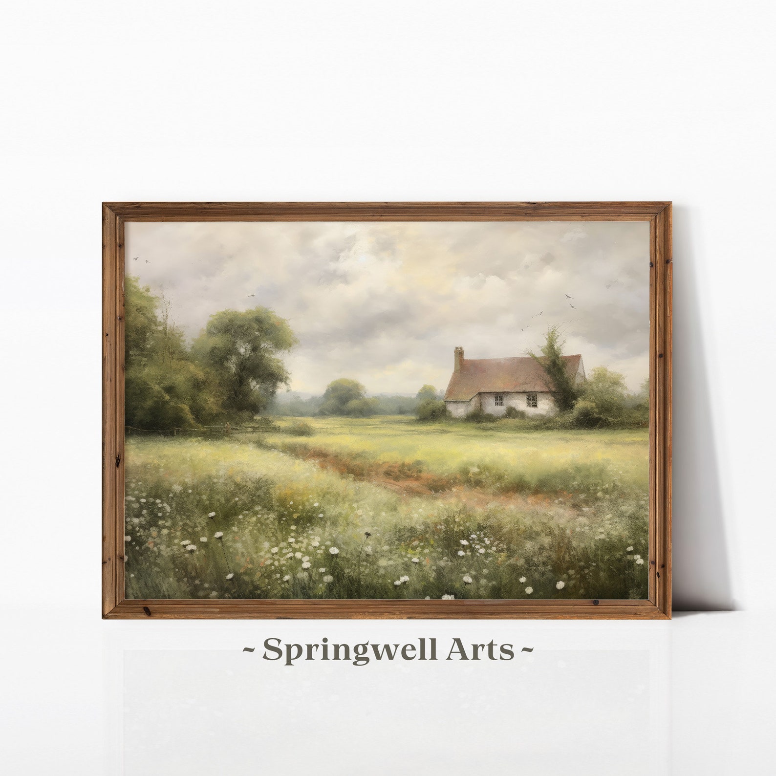 Farmhouse Wildflowers Landscape | Rustic Country Cottage Wall Art ...
