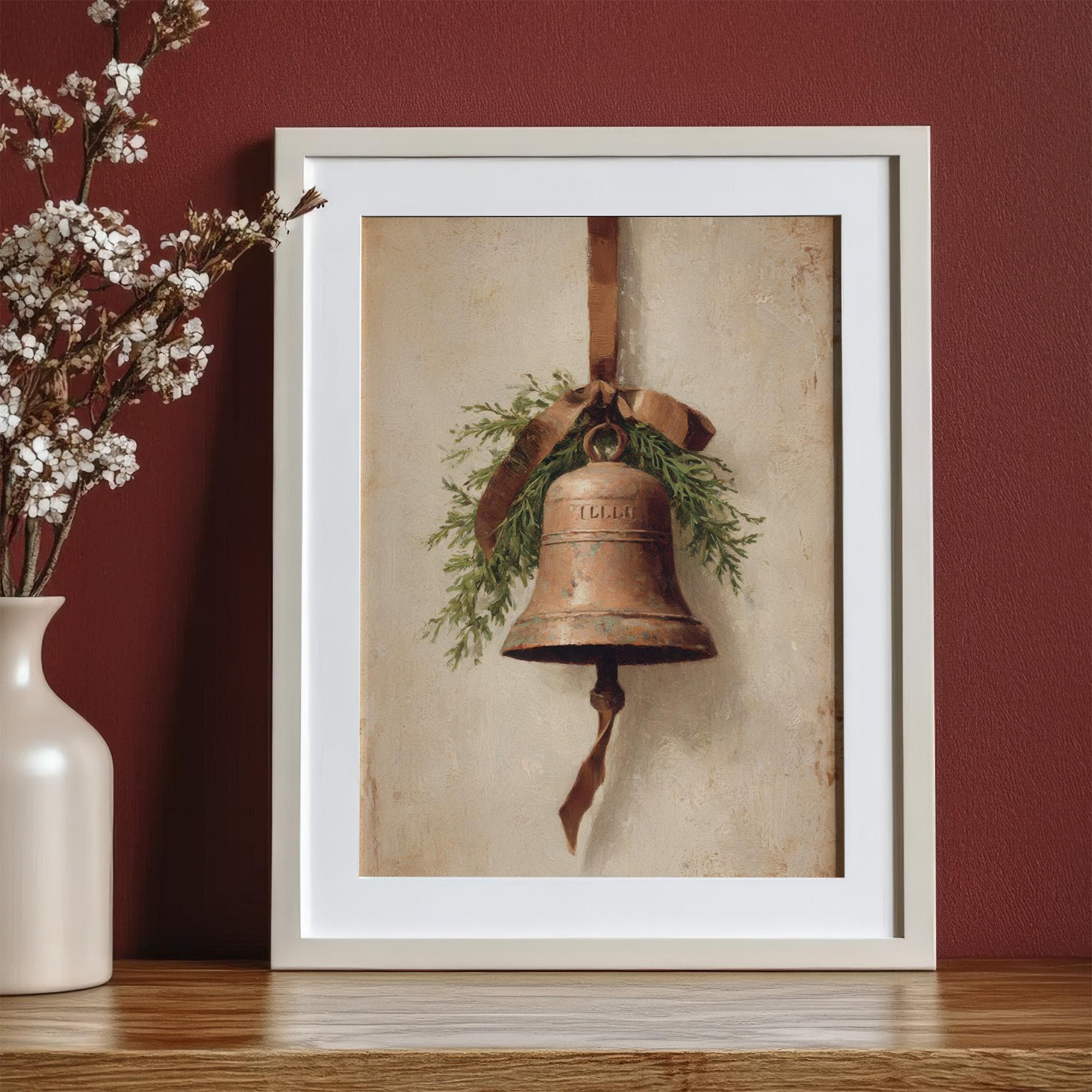 Christmas Bell Painting, Copper & Beige Holiday Botanical Print ...