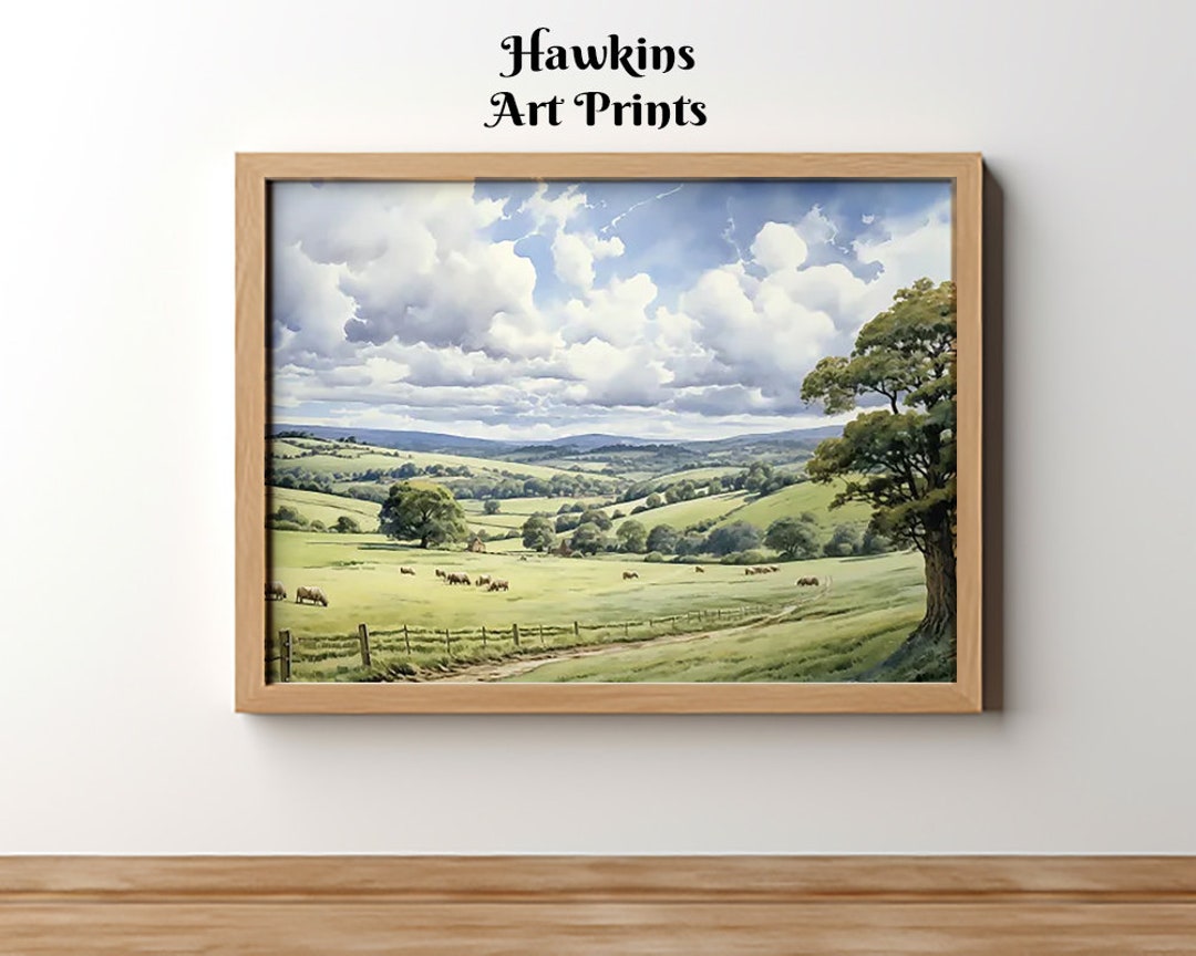 Rolling Fields: Fields, Sheep, Printable Landscape, Digital Art ...