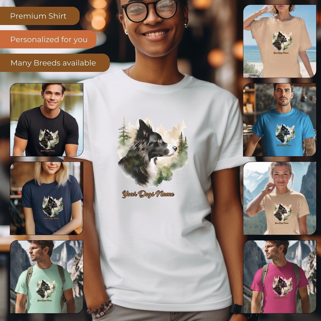 Personalized Border Collie Portrait Shirt Watercolor Design Exclusive ...
