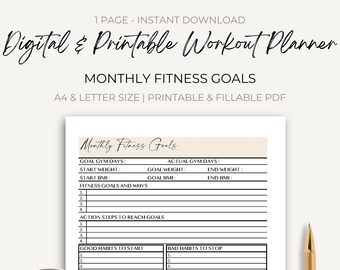 Printable Workout Planner Insert | Monthly Steps Tracker Insert ...