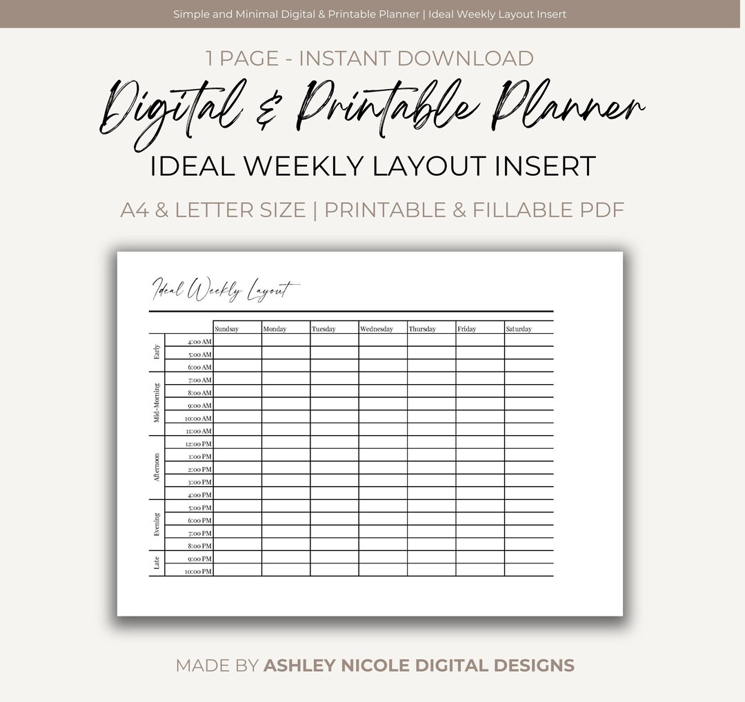 Printable Personal Planner | Ideal Weekly Layout Insert, Digital ...