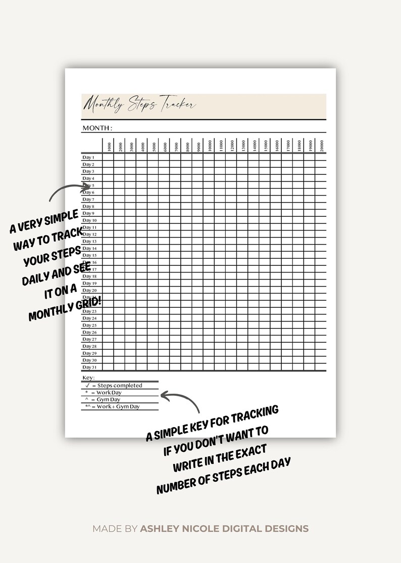Printable Workout Planner Insert | Monthly Steps Tracker Insert ...