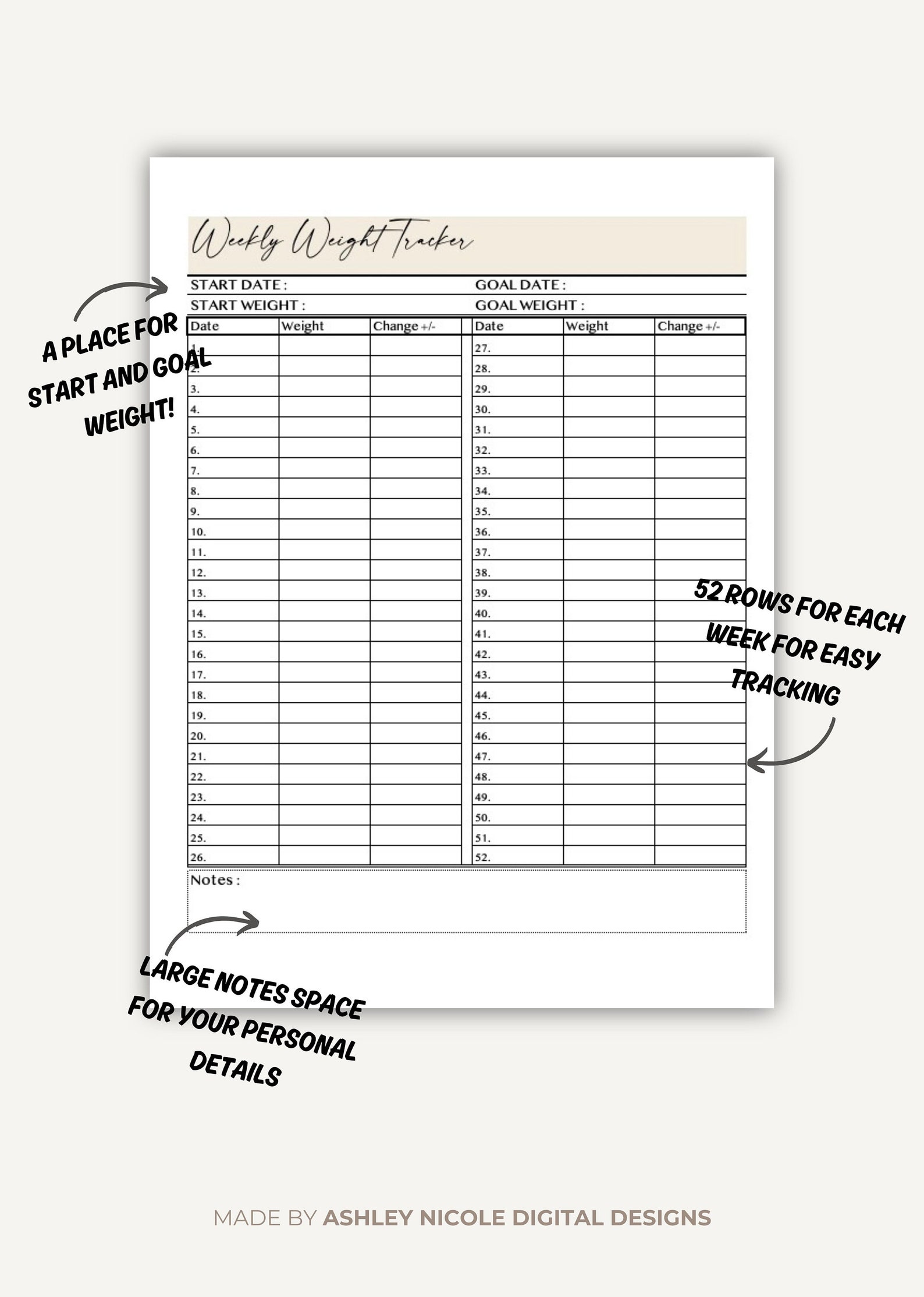 Printable Workout Planner Insert Weekly Weight Tracker Insert, Digital ...