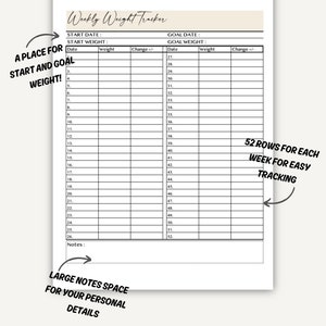 Printable Workout Planner Insert | Weekly Weight Tracker Insert ...