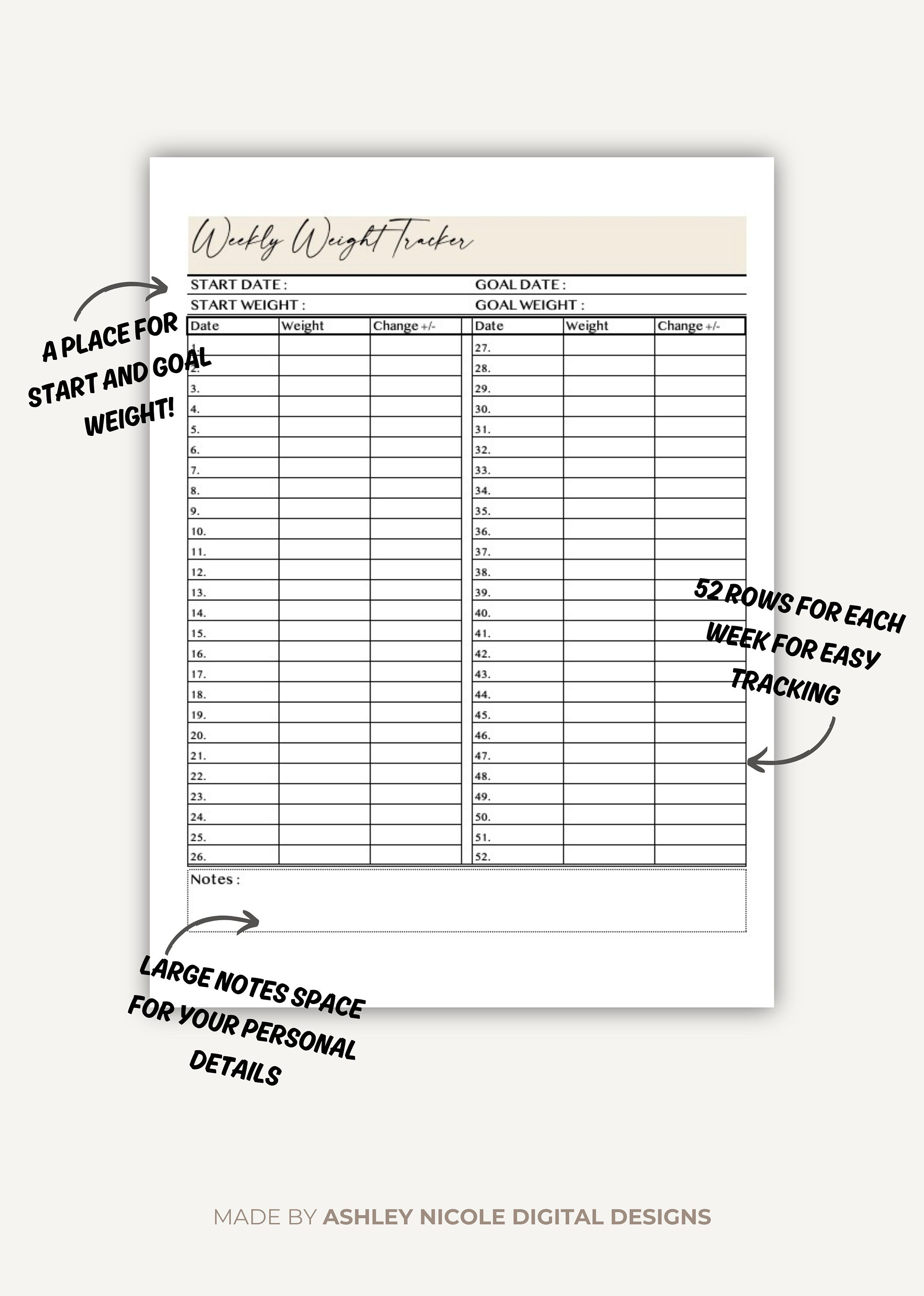 Printable Workout Planner Insert Weekly Weight Tracker Insert, Digital ...