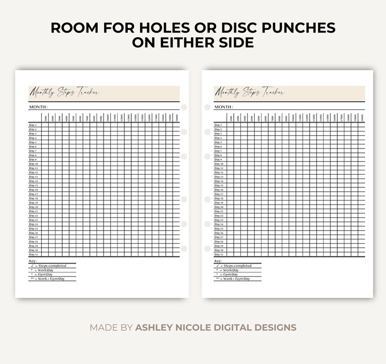 Printable Workout Planner Insert Monthly Steps Tracker Insert, Digital ...