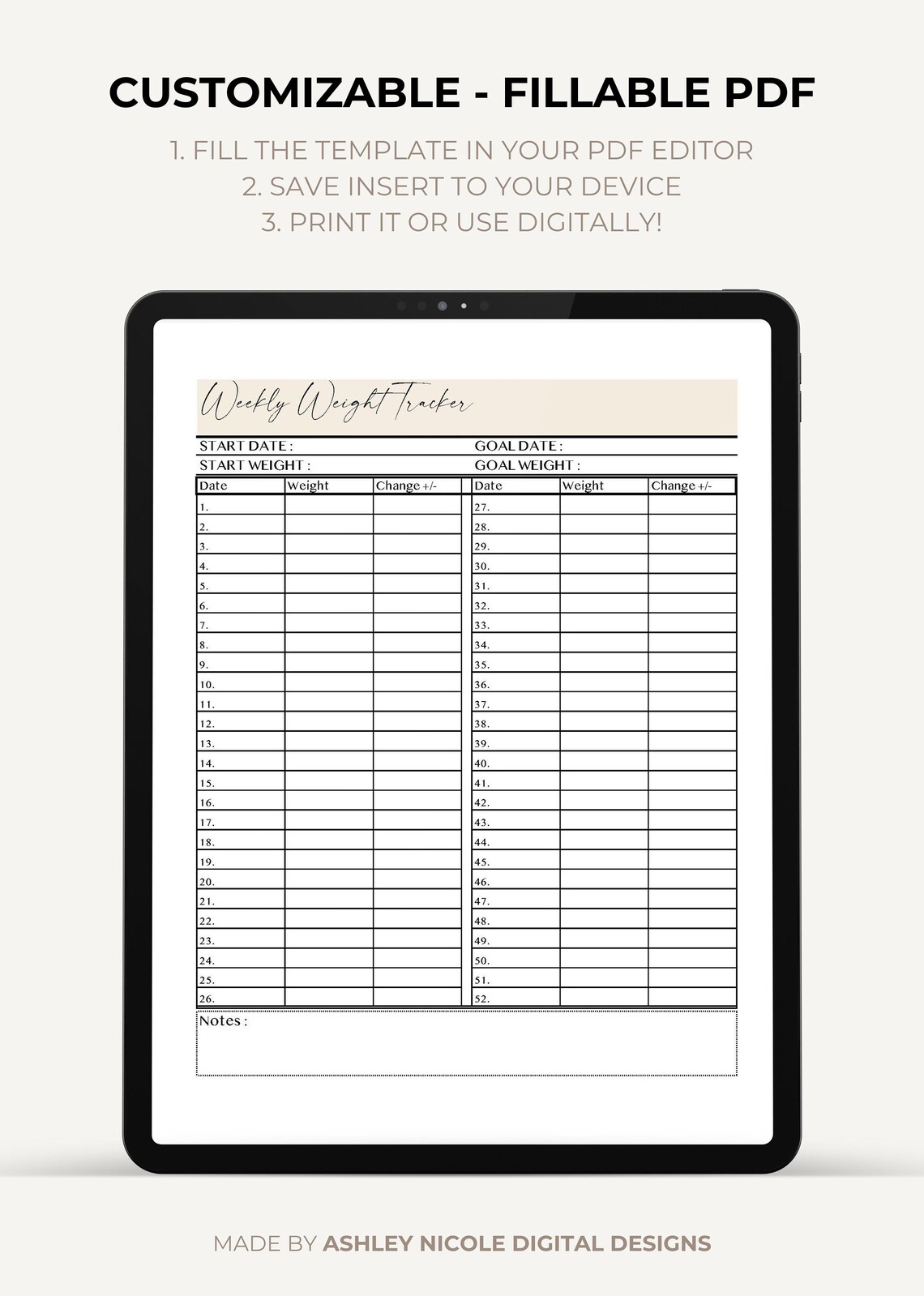 Printable Workout Planner Insert | Weekly Weight Tracker Insert ...