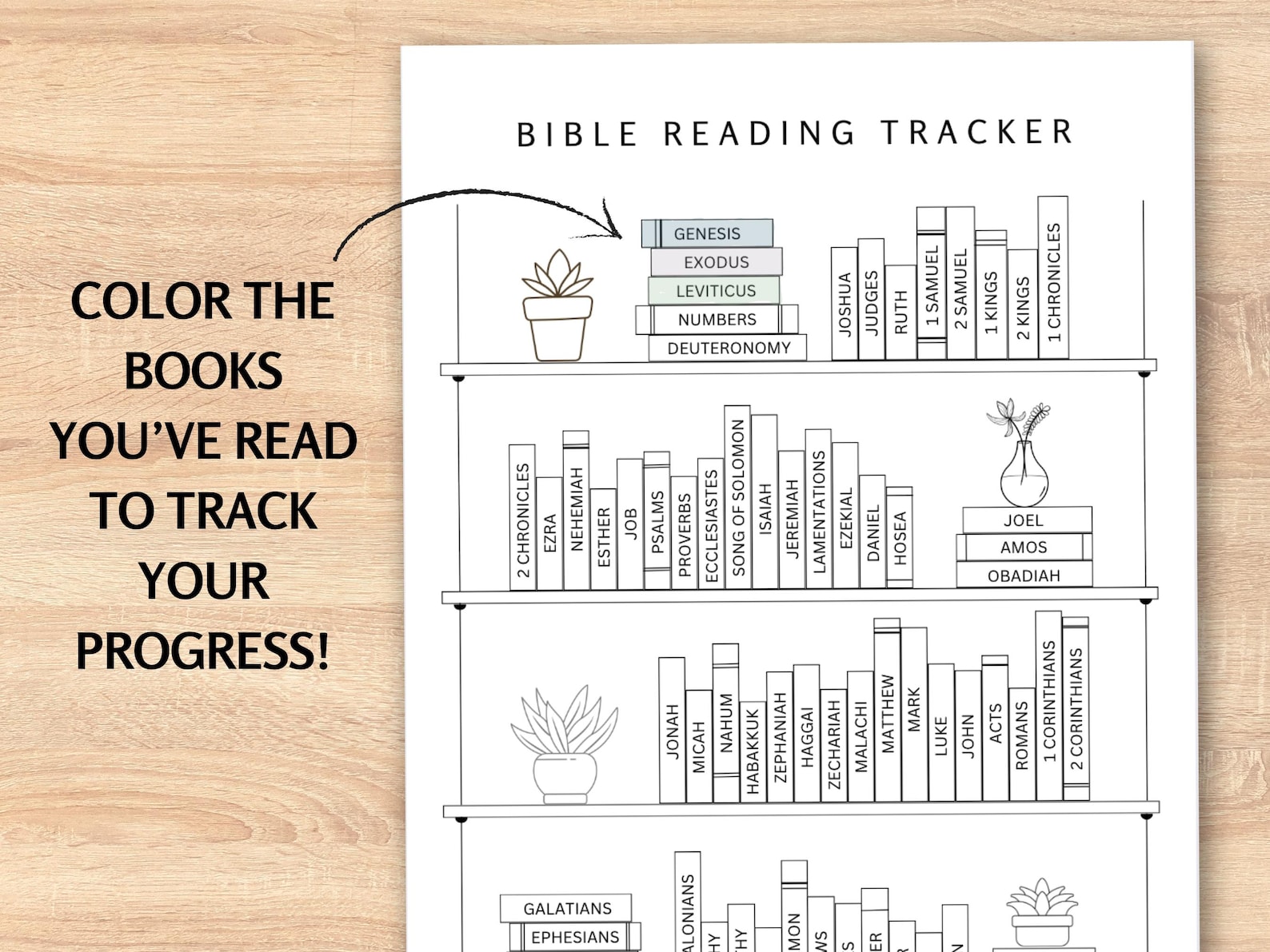 Bible Bookshelf Coloring Printable Reading Tracker | Bible Study ...