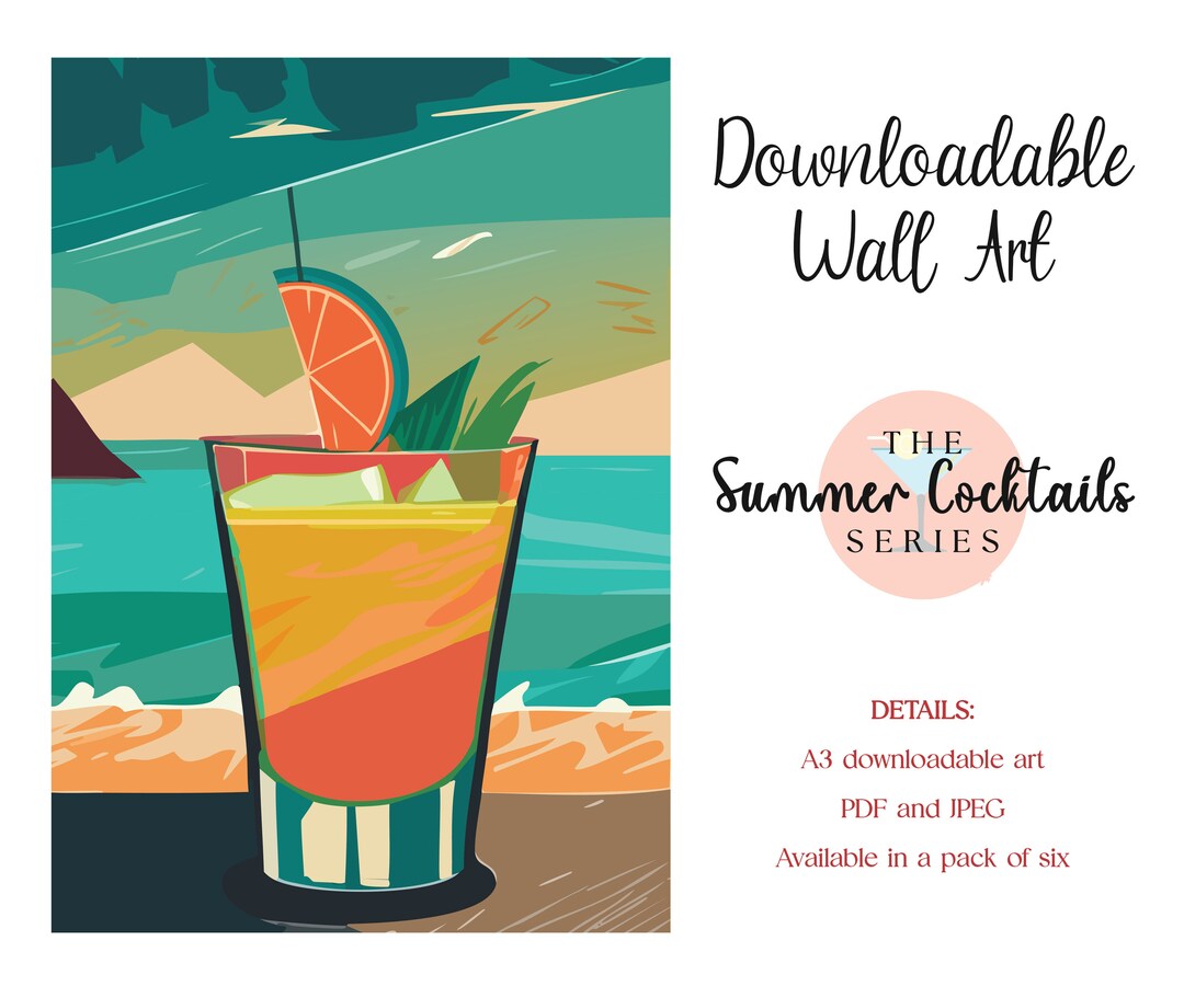 Cocktail Artwork Downloadable A3 Poster the Summer Cocktails Series ...