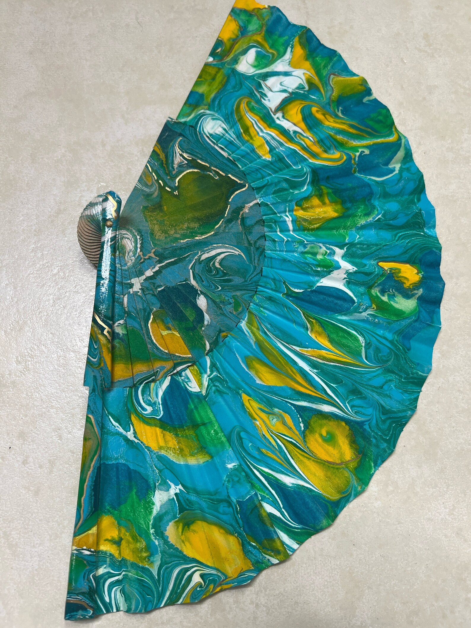 Boho Style Marbled Fans, Ebru Technique Fans, Painting on Water With ...