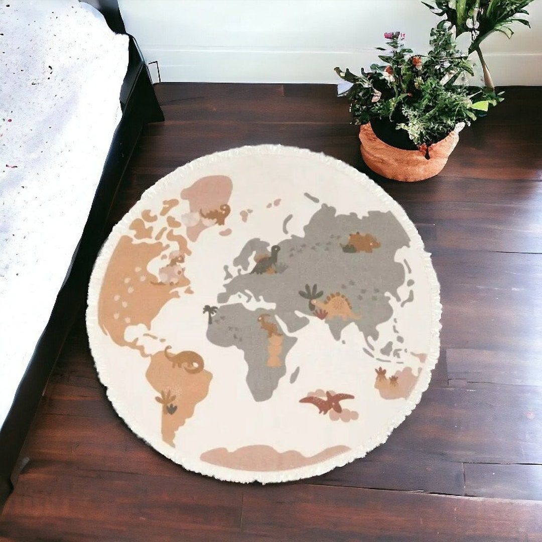 Buy World Map Round Rug, Kids World Map Tassel Thin Rug, World Maps ...