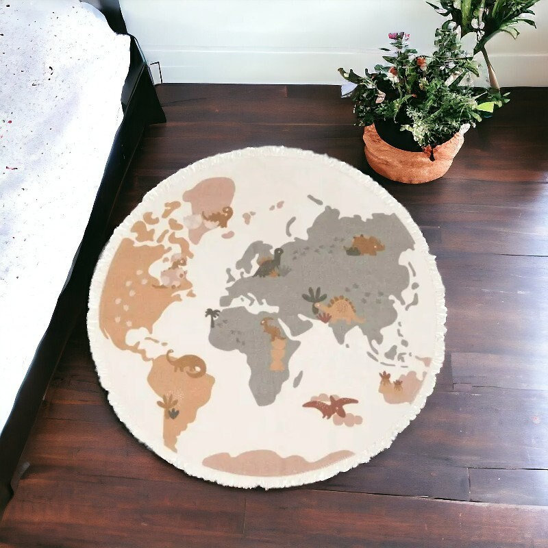 Buy World Map Round Rug, Kids World Map Tassel Thin Rug, World Maps ...