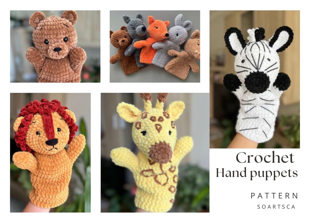 PATTERN 9 Animals Crochet Hand Puppet/bear Puppet/bunny Puppet/lion ...