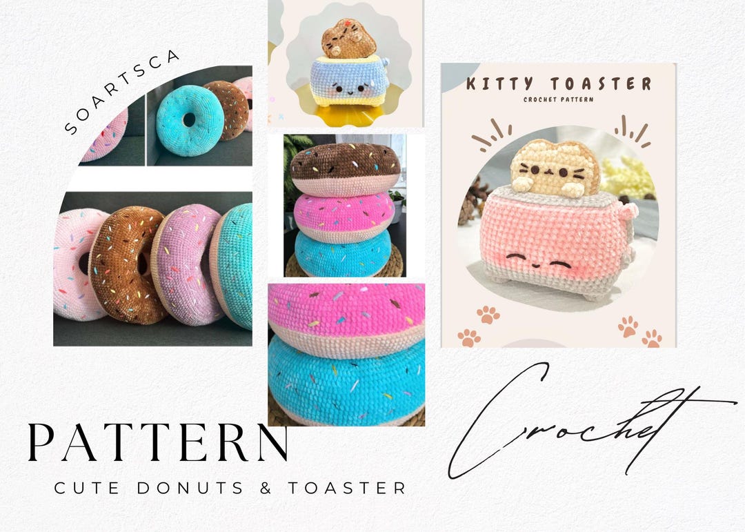 Crochet Donut Pillow Kitty Toaster PDF PATTERN Handmade Pillow/animal ...
