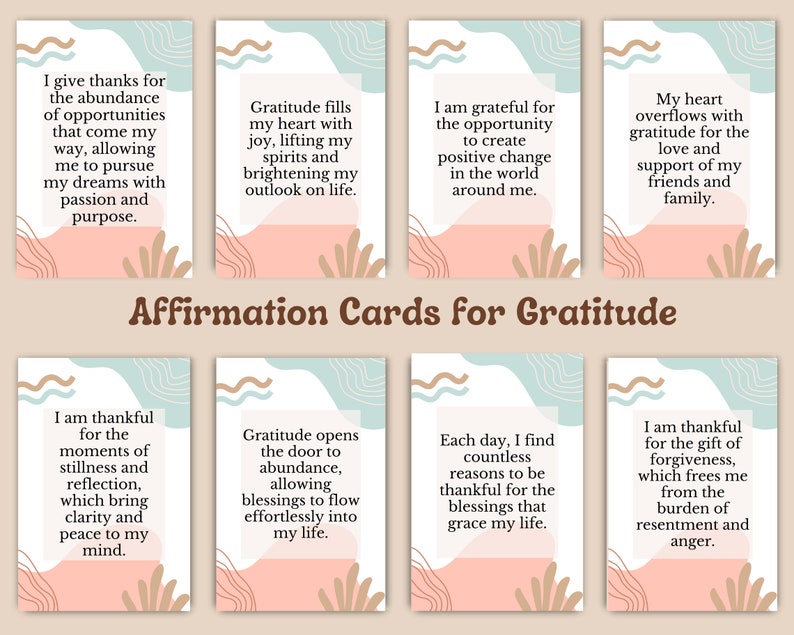 Printable Positive Affirmations for Gratitude, Digital Gratitude Cards ...